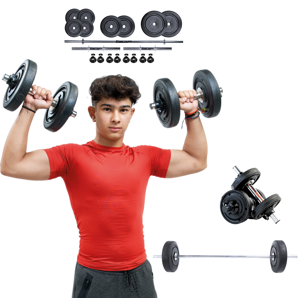 Kit Pesas Barra Recta, Mancuernas y Discos (28 Kg) - Energym – Metalicon