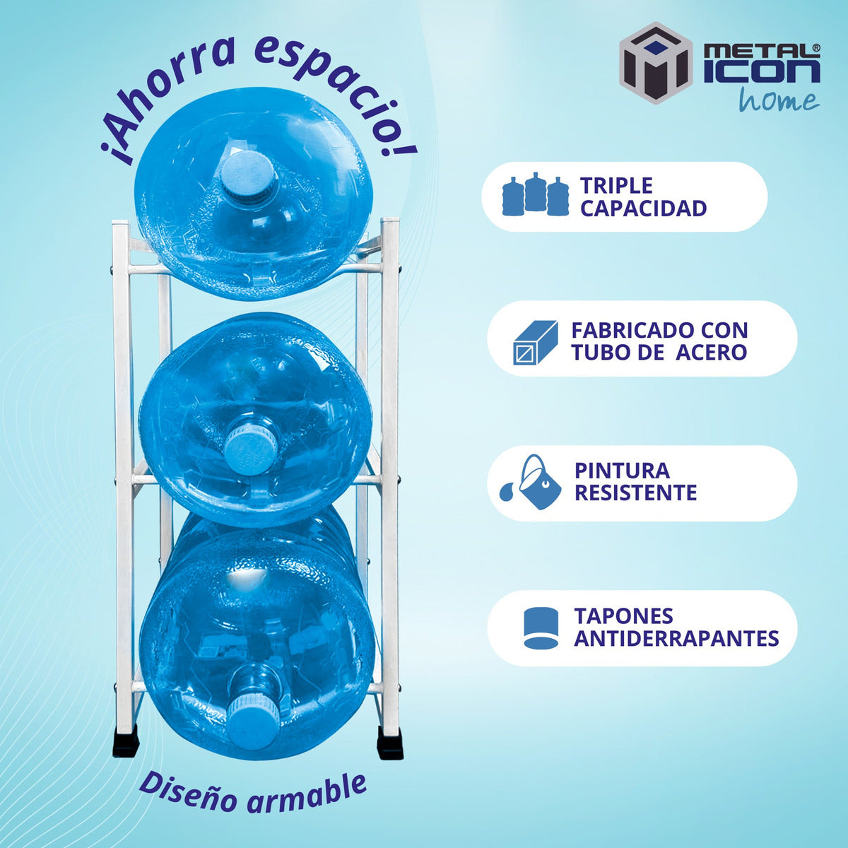 Porta Garrafón Rack 3 Garrafones 76x35 cm - Metalicon