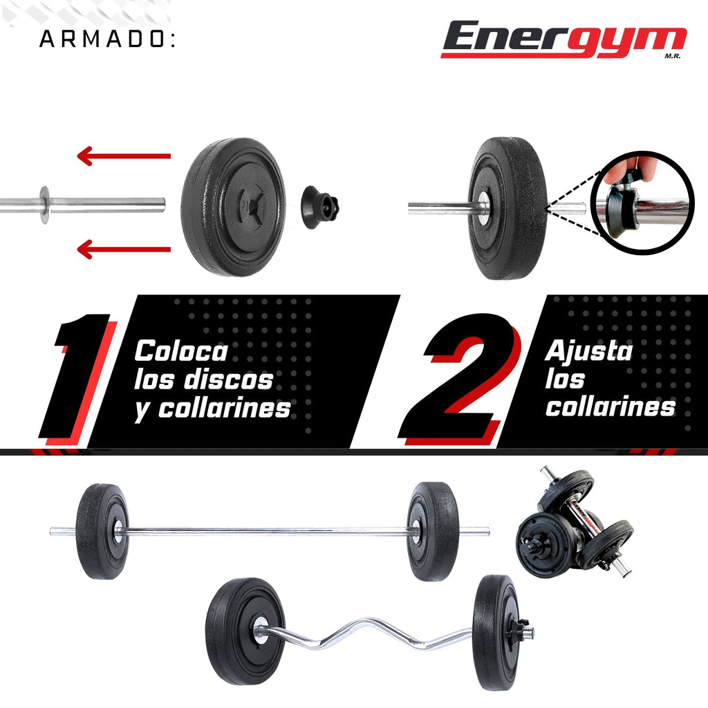 Kit de Pesas y Mancuernas, Barra Z (28 Kg) - Energym – Metalicon